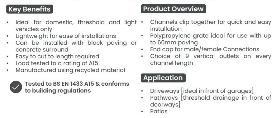 Polydrain Shallow Flow Slot Drain X 1m | Drainage Channel